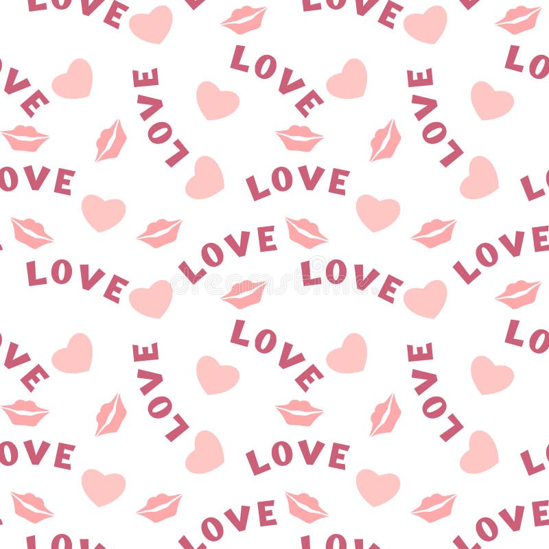 Seamless Pattern with Hearts Lips and Inscription Love on White Stock ...