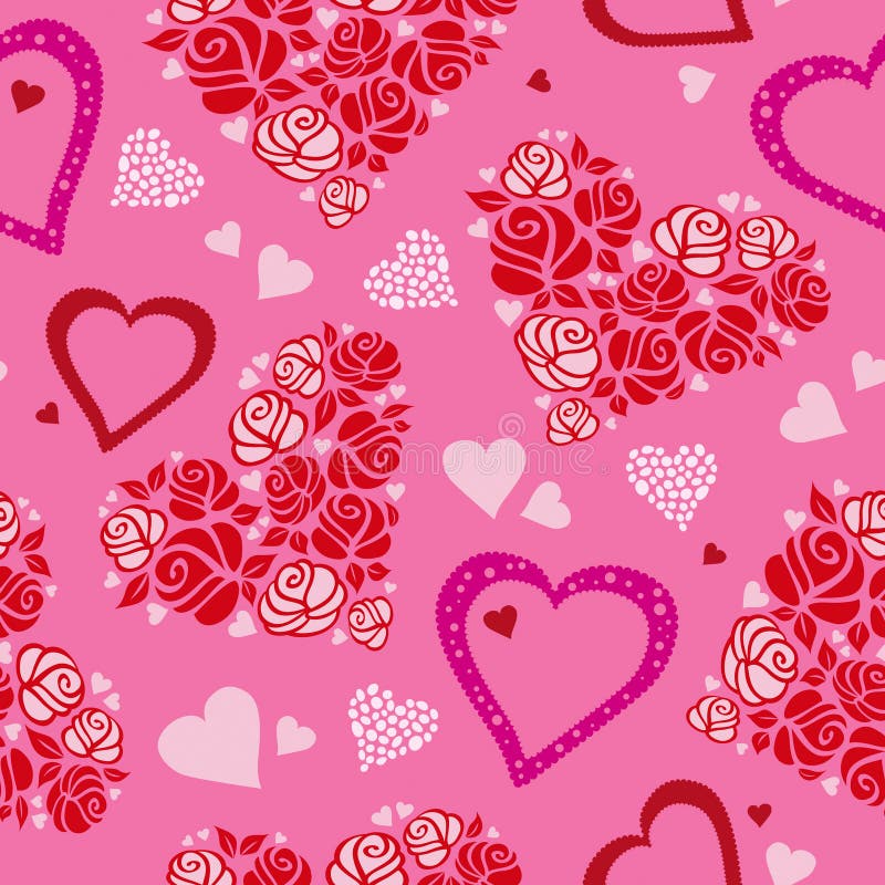 Seamless Pattern with Hearts and Roses Stock Vector - Illustration of ...