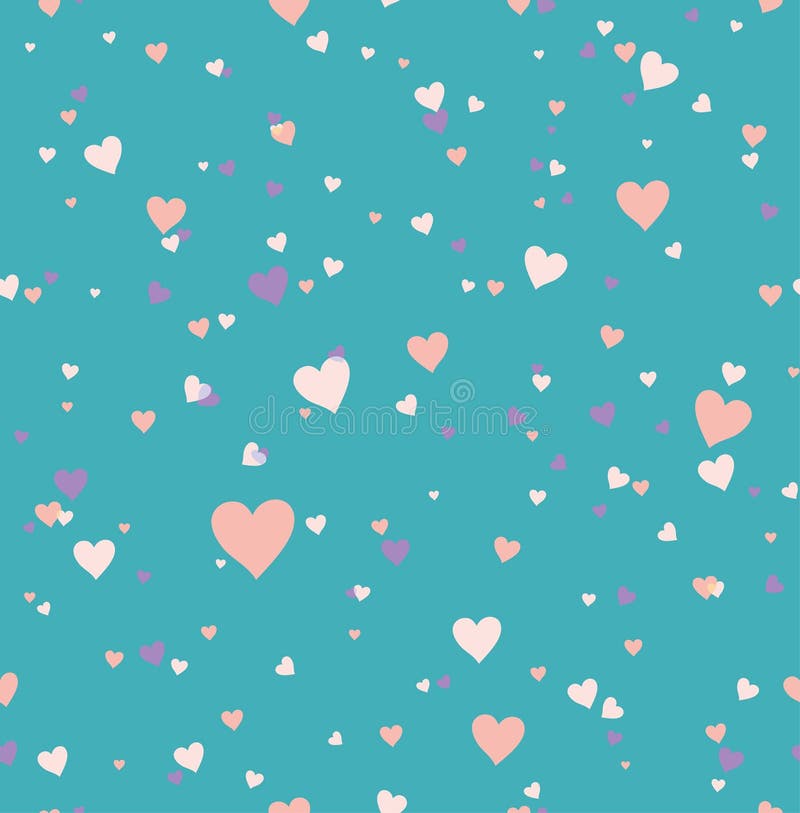 Seamless Pattern Hearts on Turquoise. Stock Illustration - Illustration ...