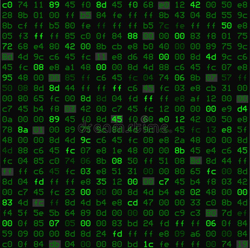 Seamless Pattern with Hex Program Code in Green, Like Old Monitors or ...