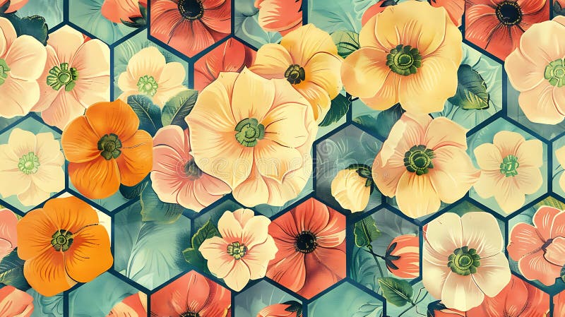Seamless Pattern Hexagonal Flower Design Stock Illustration ...