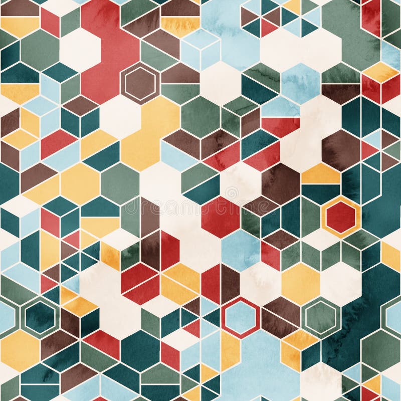 Seamless Pattern of Hexagons in Random Colors in Watercolor Stock ...