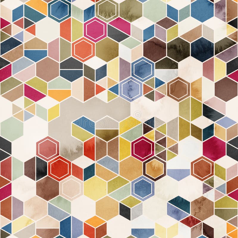 Seamless Pattern of Hexagons in Random Colors in Watercolor Stock ...