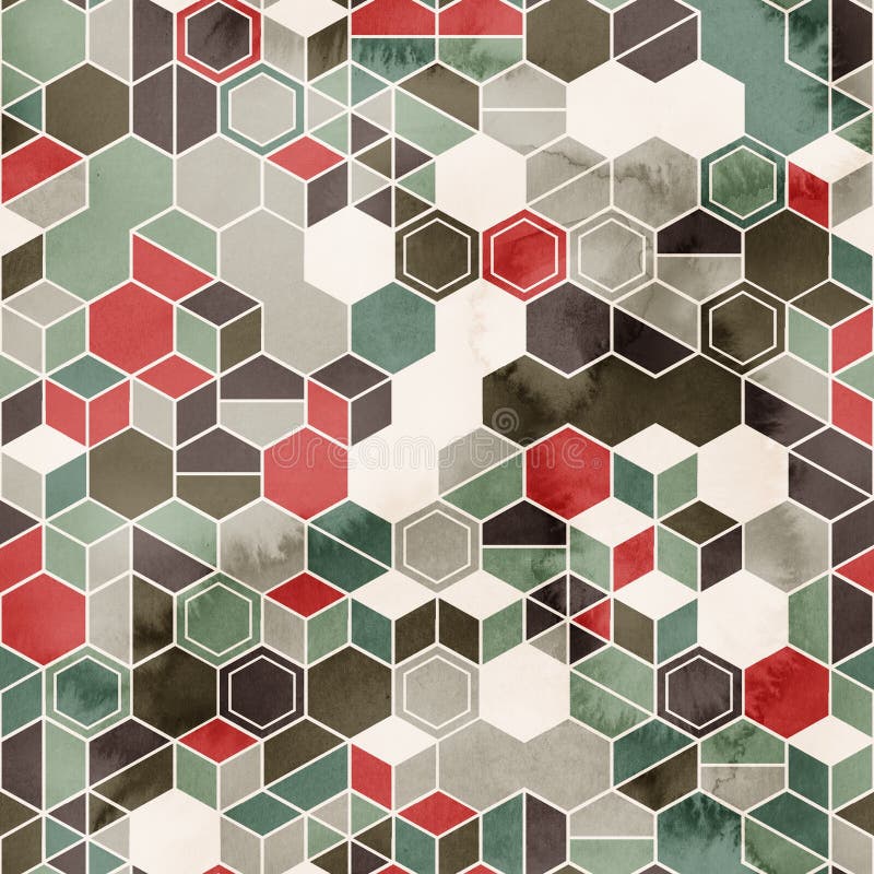Seamless Pattern of Hexagons in Random Colors in Watercolor Stock Photo ...