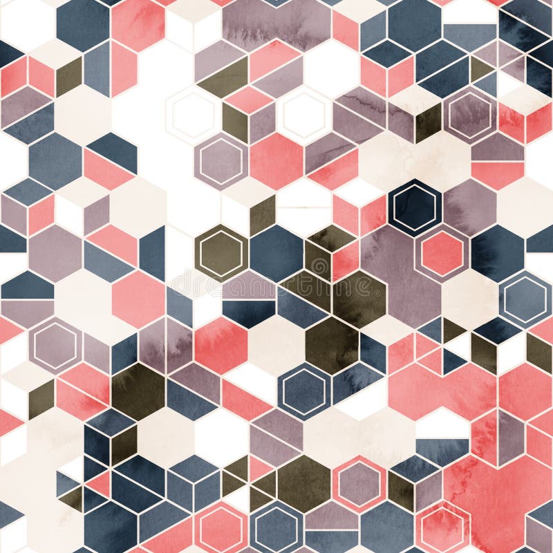 Seamless Pattern of Hexagons in Random Colors in Watercolor Stock Image ...