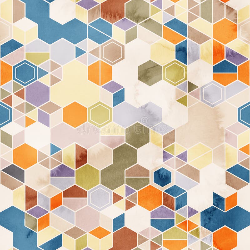 Seamless Pattern of Hexagons in Random Colors in Watercolor Stock ...