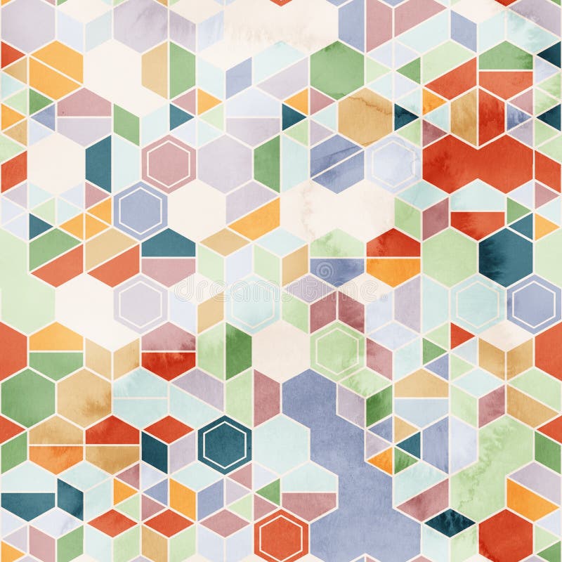 Seamless Pattern of Hexagons in Random Colors in Watercolor Stock ...
