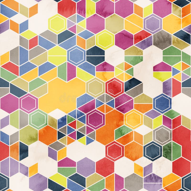 Seamless Pattern of Hexagons in Random Colors in Watercolor Stock ...