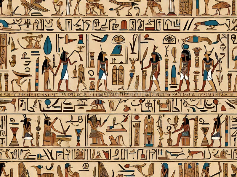 Seamless Pattern with Hieroglyphs, Script, Egyptian Illustration Stock ...