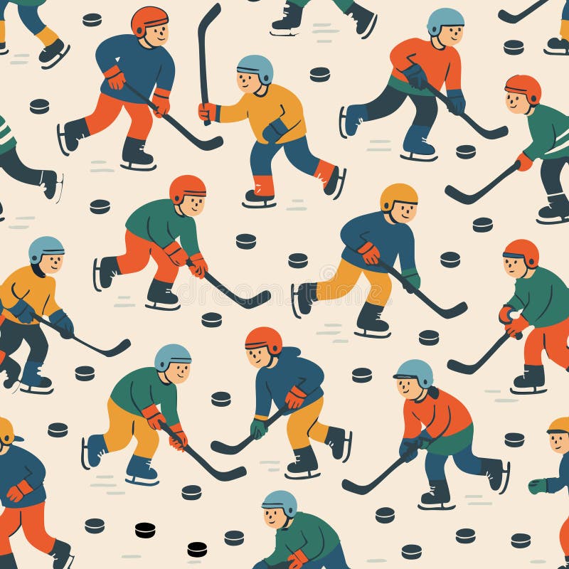A Seamless Pattern of Hockey Players Skating Gracefully on Ice Stock ...