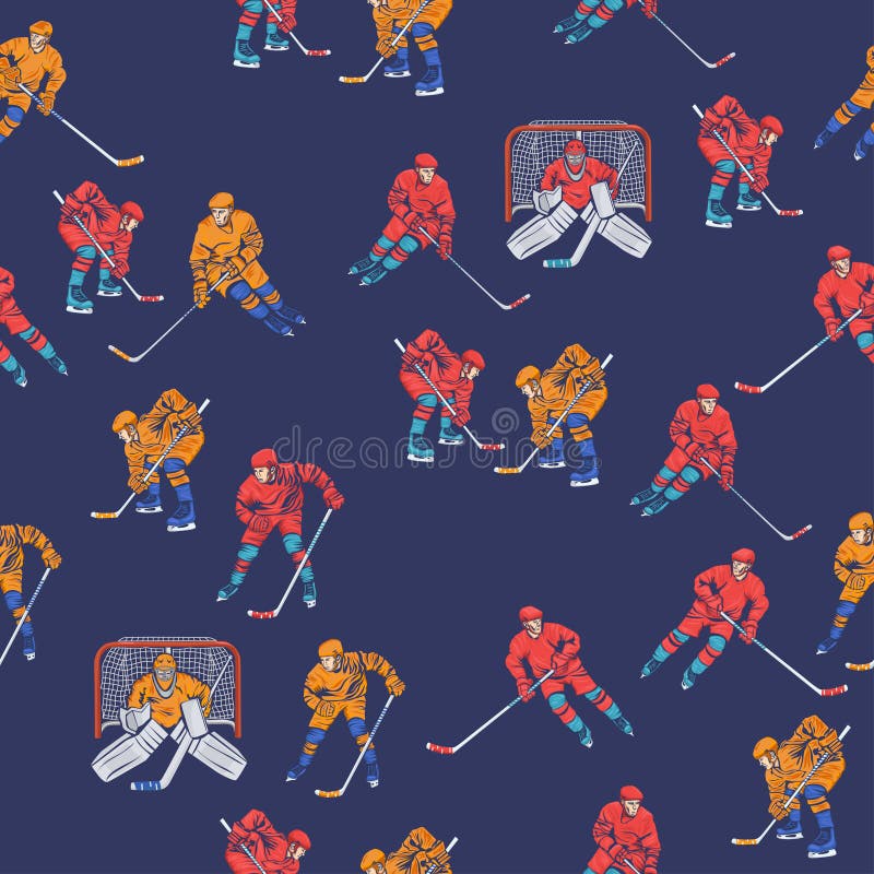 Seamless Pattern with Hockey Players. Vector Graphics Stock ...