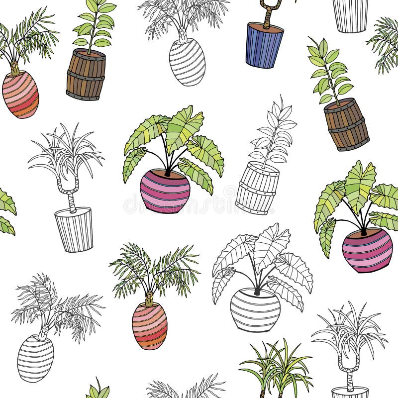 Seamless Pattern of Home Plants in Color Pots. Eps10 Vector Stock ...