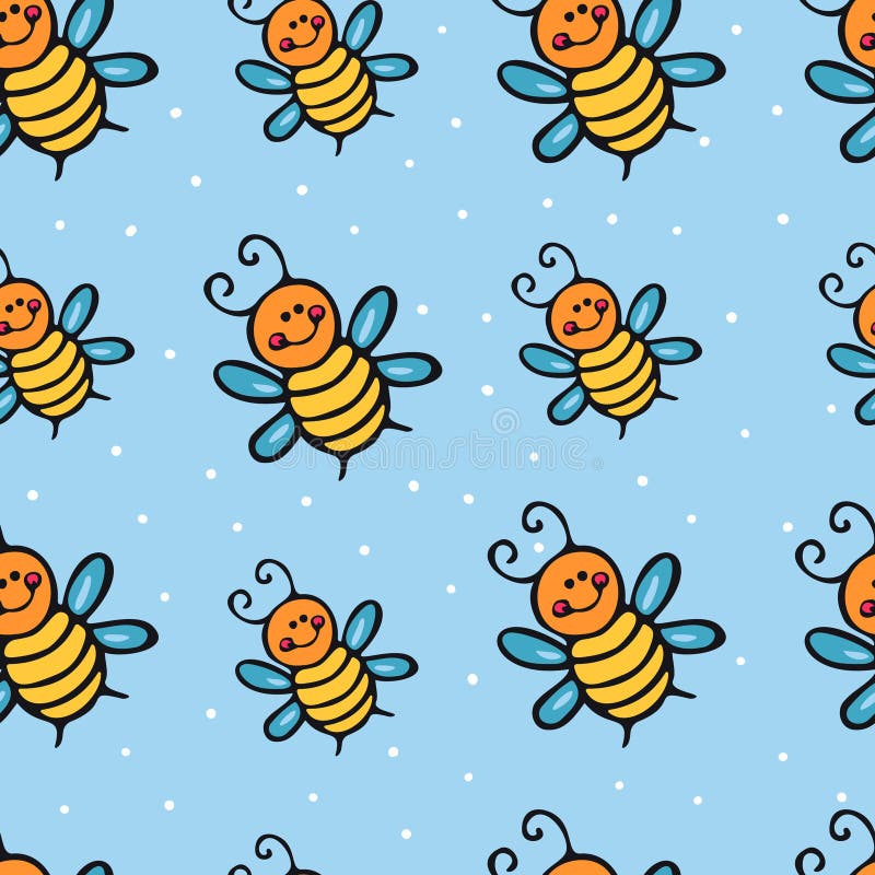 Seamless Pattern with Honey Bee. Cartoon Design. Stock Vector ...