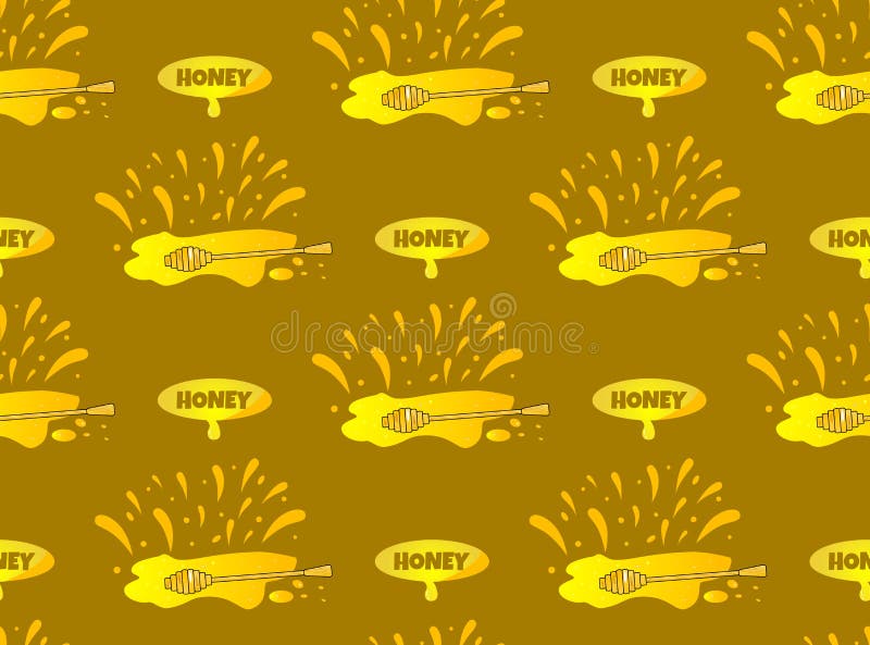 Seamless Pattern Honey Spot, Splash with Wooden Spoon and Message with ... Seamless Pattern Honey Spot, Splash with Wooden Spoon and Message with ...