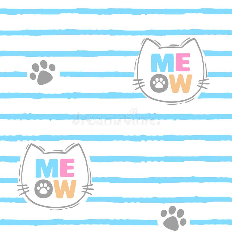 Seamless Pattern. Horizontal Stripes with Fuzzy Edges and Meow Text ...