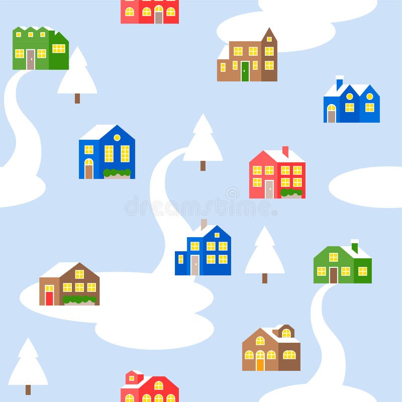 Seamless Pattern House or Cottage in Winter Theme,flat Design Vector ...