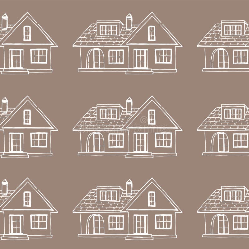 Seamless Pattern of House Illustration on Isolated Brown Background ...