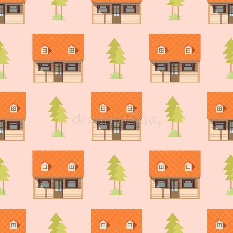 Seamless Pattern of House and Trees. Vector Illustration Stock Vector ...
