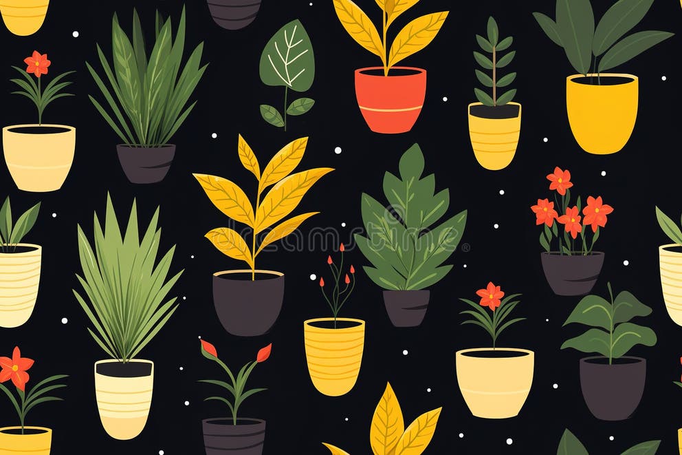 Seamless Pattern of Houseplants in Flat Design Stock Photo - Image of ...