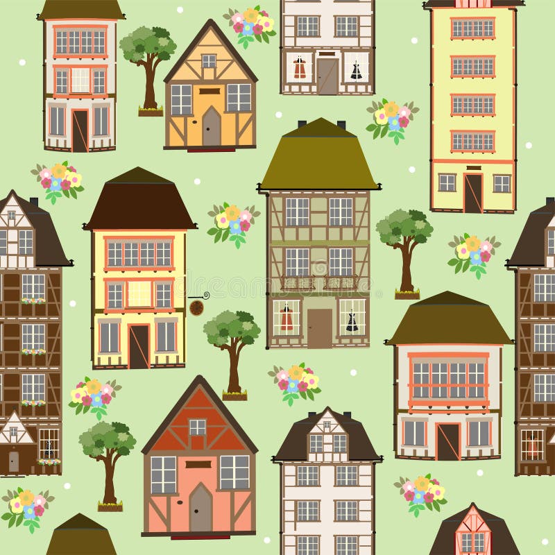 Seamless pattern of houses stock vector. Illustration of pattern - 44657930