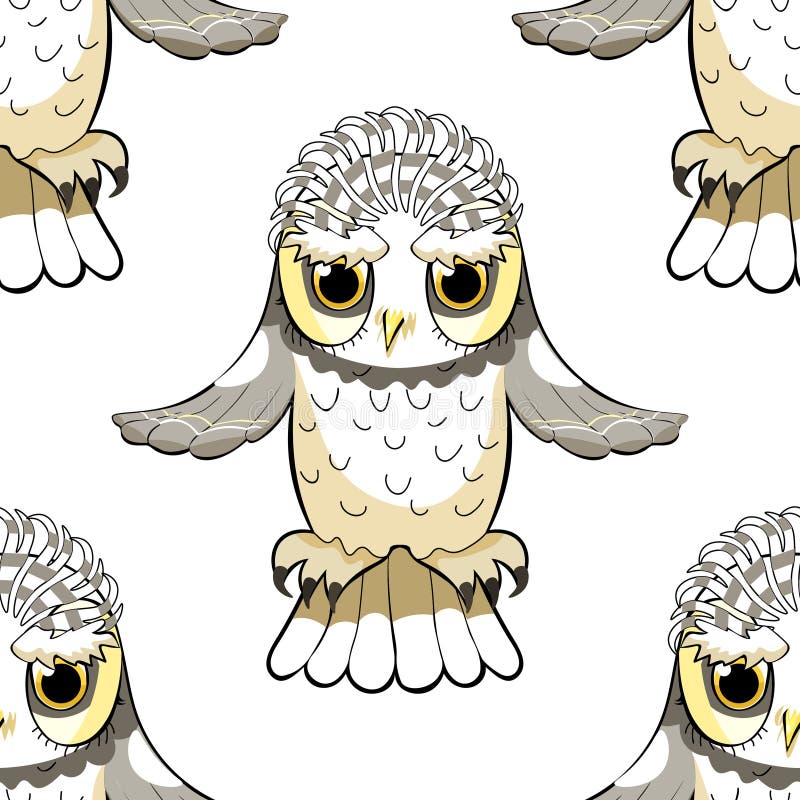 Seamless Pattern Howlet Bird with Raised Wings. Vector Illustrat Stock ...