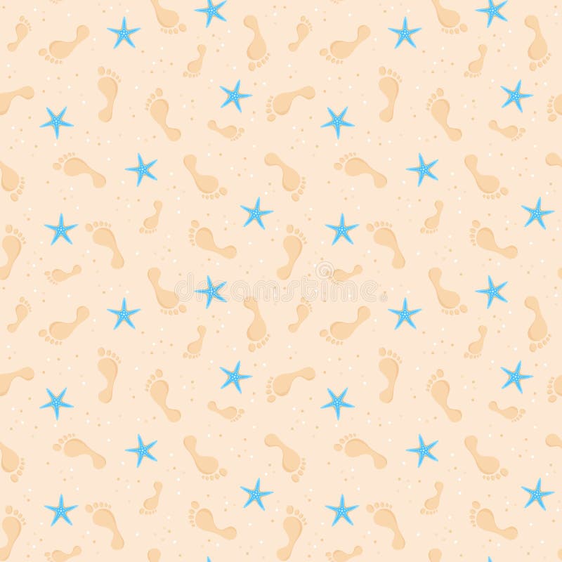 Seamless Pattern of Human Footprints and Starfish on the Beach Sand ...