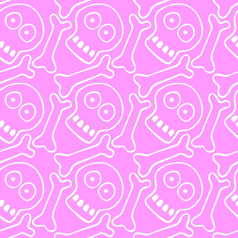 Seamless Pattern with Human Skull and Bones. Primitive Cartoon Style ...