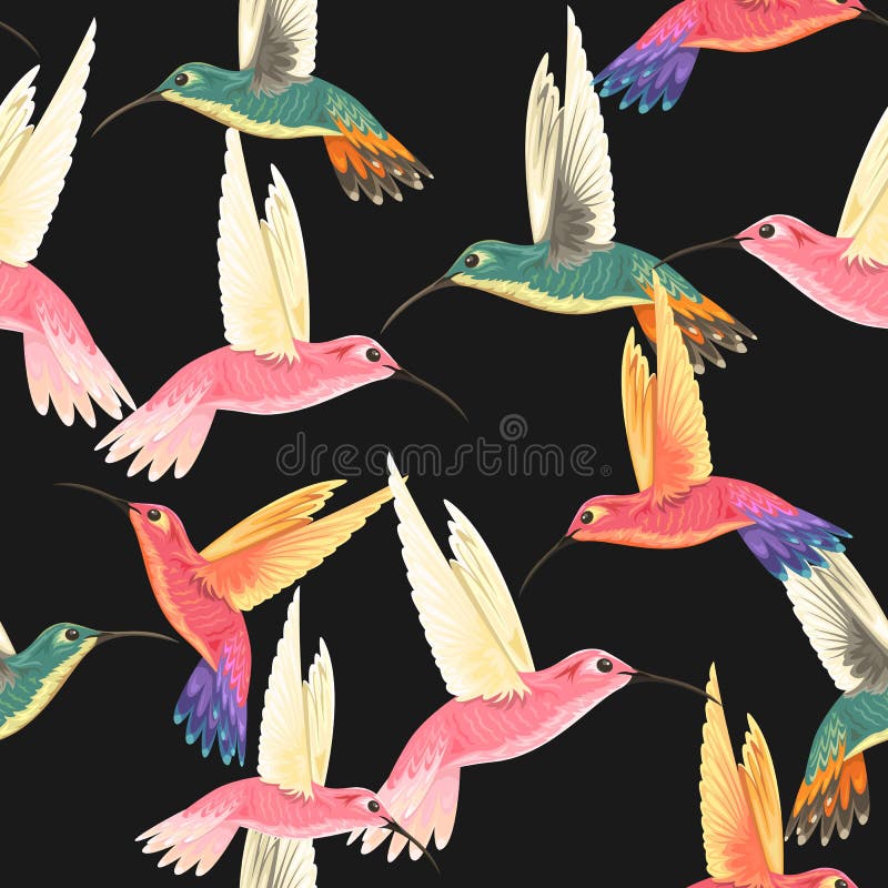 Seamless Hand Drawn Pattern with Flying Hummingbirds Stock Vector ...
