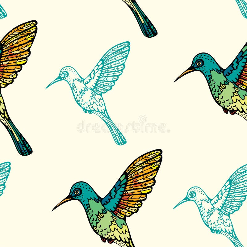 Seamless Pattern with Hummingbirds. Stock Vector - Illustration of line ...