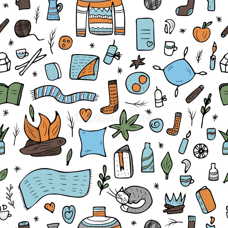 Hygge Concept. Vector Isolated Symbols. Stock Vector - Illustration of ...