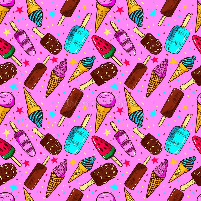 Seamless Pattern with Ice Cream. Vector Stock Vector - Illustration of ...