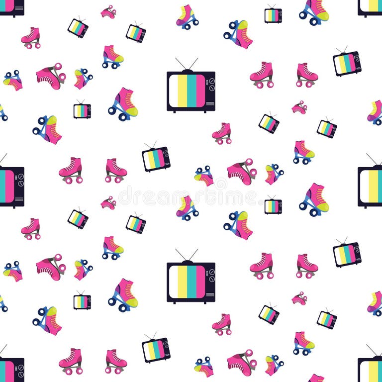 Web Seamless Pattern with Icon of Retro Rollers and TV in Hipster Style ...