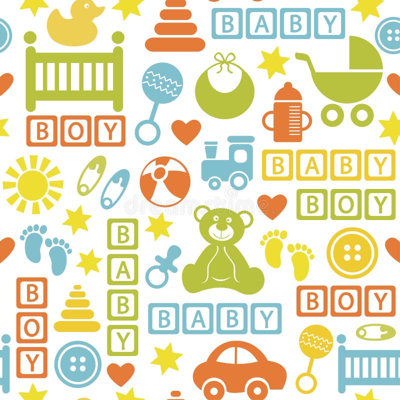 Seamless Pattern with Icons for Baby Boy Stock Vector - Illustration of ...