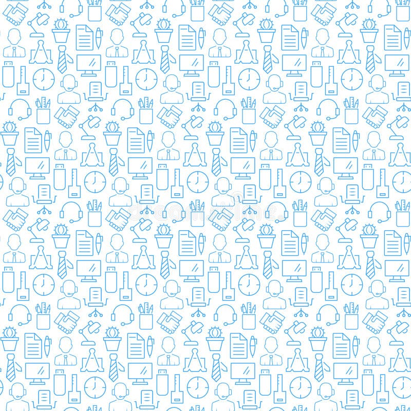 Seamless Pattern with Icons of Business, Office Items. Vector ...
