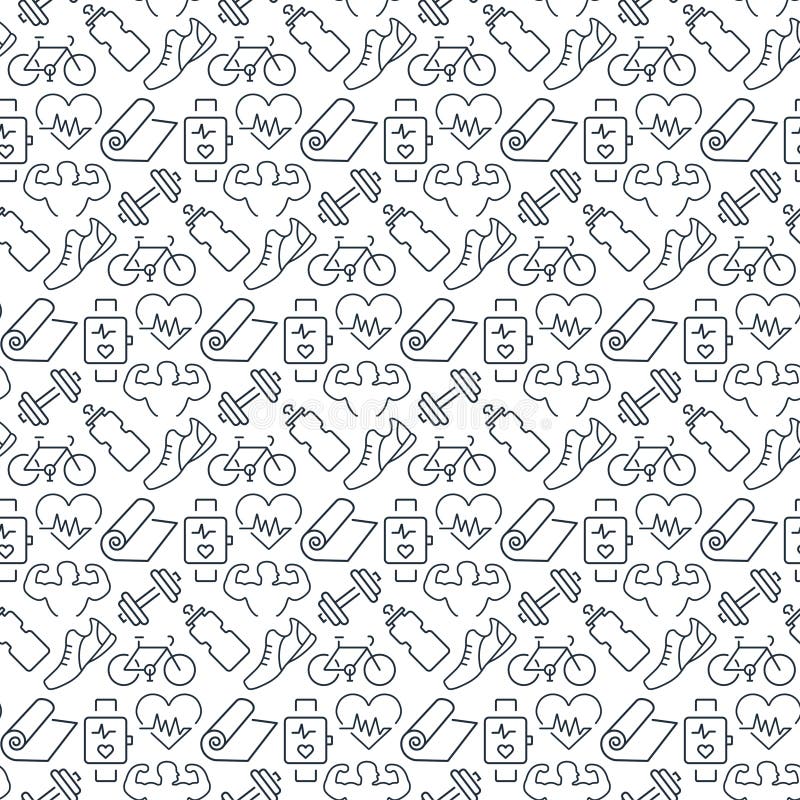 Seamless Pattern with Icons of Fitness Items. Vector Illustration Stock ...