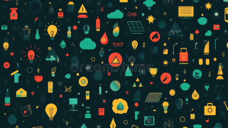 Seamless Pattern with Icons and Symbols of Energy. Vector Illustration ...