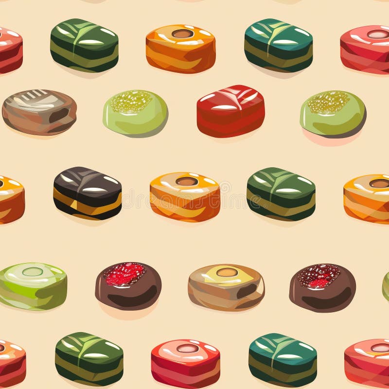 Seamless Pattern of Illustration Assorted Hard Candies in Rows Stock ...