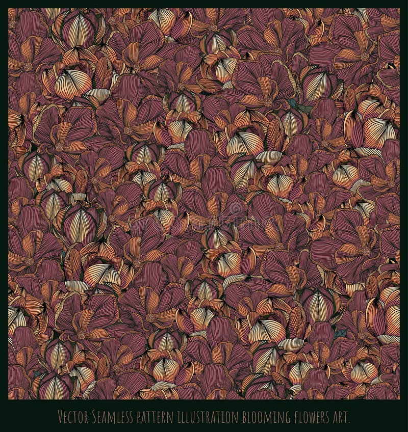 Seamless Pattern Illustration Blooming Flowers Art Stock Vector ...