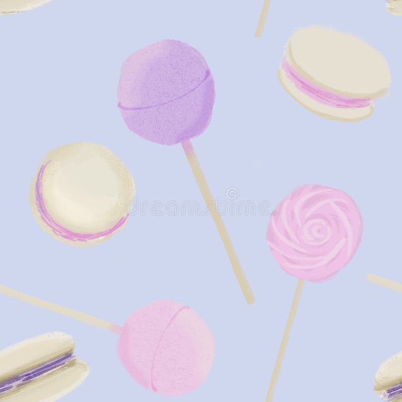 Seamless Pattern with Illustration of Candys in Pink Violet Color Stock ...
