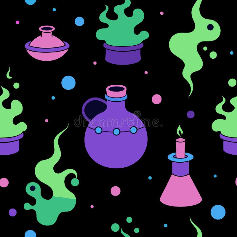 Whimsical Magic Potions and Flames Seamless Pattern Stock Illustration - Illustration of flames ...