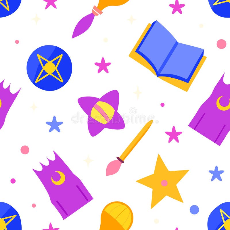Whimsical Magic School Supplies Seamless Pattern Stock Vector ...