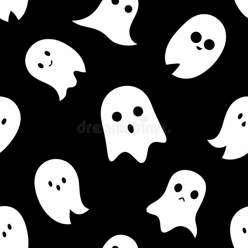 Expressive Cartoon Ghosts Seamless Pattern Stock Illustration ...