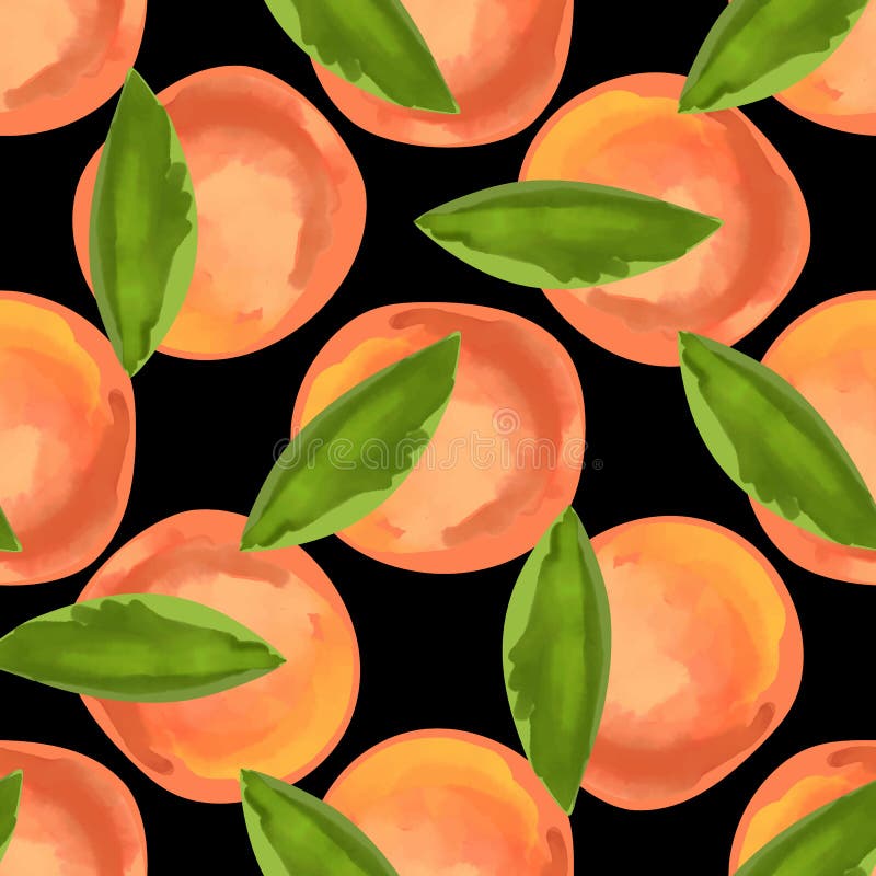 Seamless Pattern with Illustration of Peaches on a Black Background ...