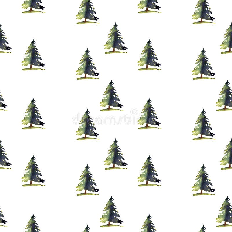 Seamless Pattern Illustration with Pine Trees Isolated on White Stock ...
