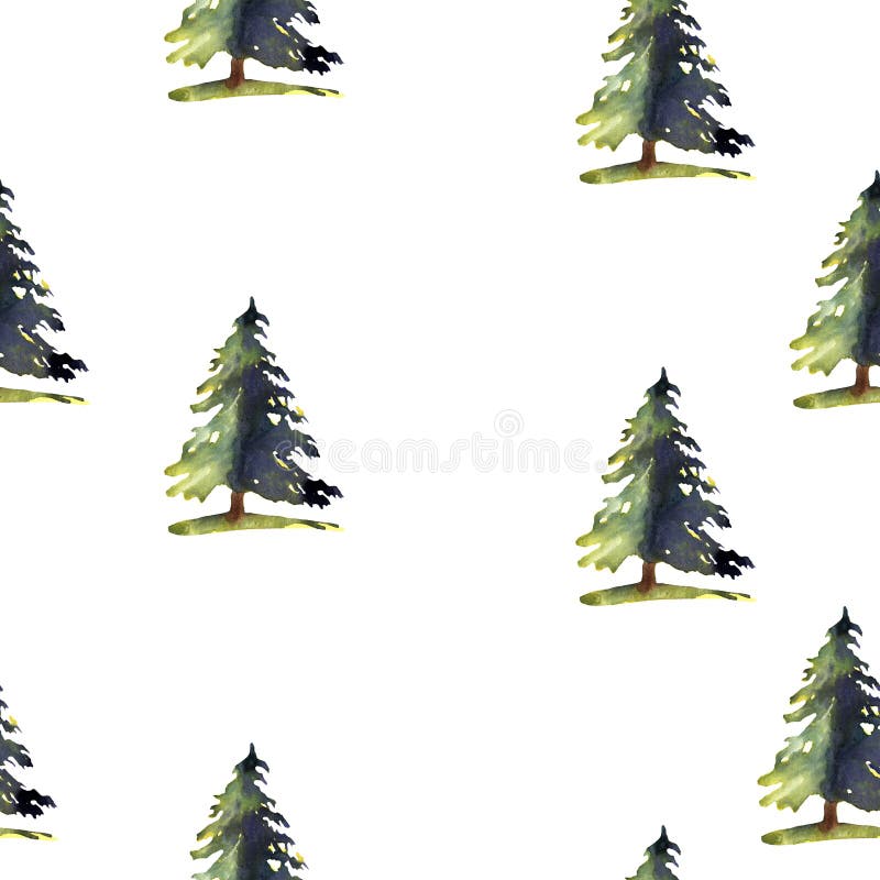 Seamless Pattern Illustration with Pine Trees Isolated on White Stock ...