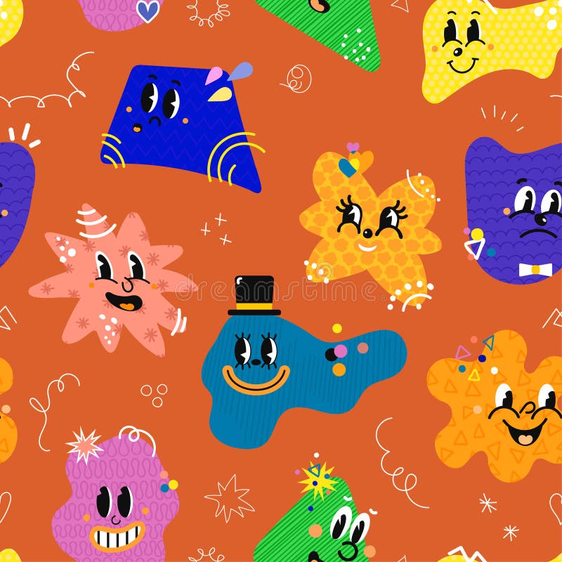 Seamless Pattern with Illustrations Different Cartoon Shapes Stock ...