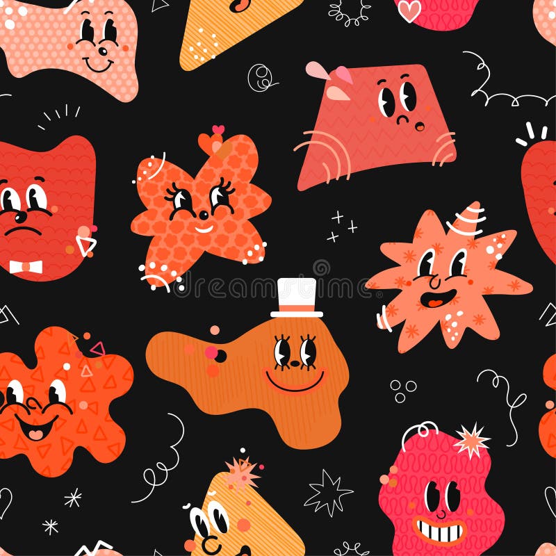 Seamless Pattern with Illustrations Different Cartoon Shapes Stock ...