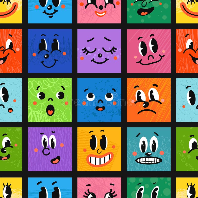 Seamless Pattern with Illustrations of Different Emotion Face Stock ...