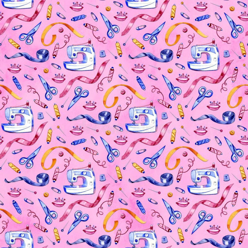 Seamless Pattern with Illustrations of Sewing Tools Stock Illustration ...