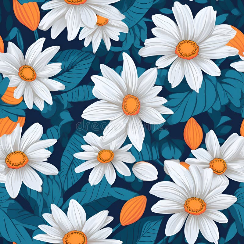 A Seamless Pattern with the Image of Bright Cartoon Daisies on a ...